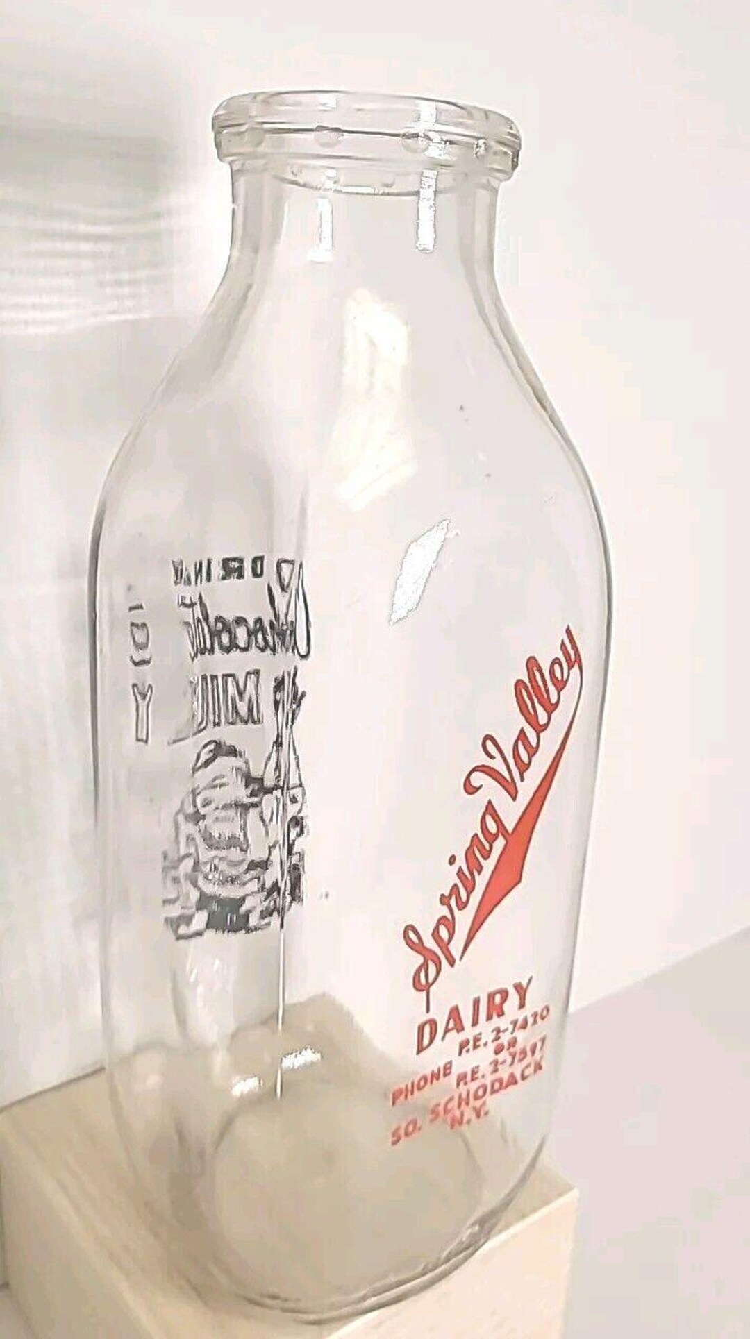 Vintage Spring Valley Dairy South Schodack NY Quart Chocolate Glass ...