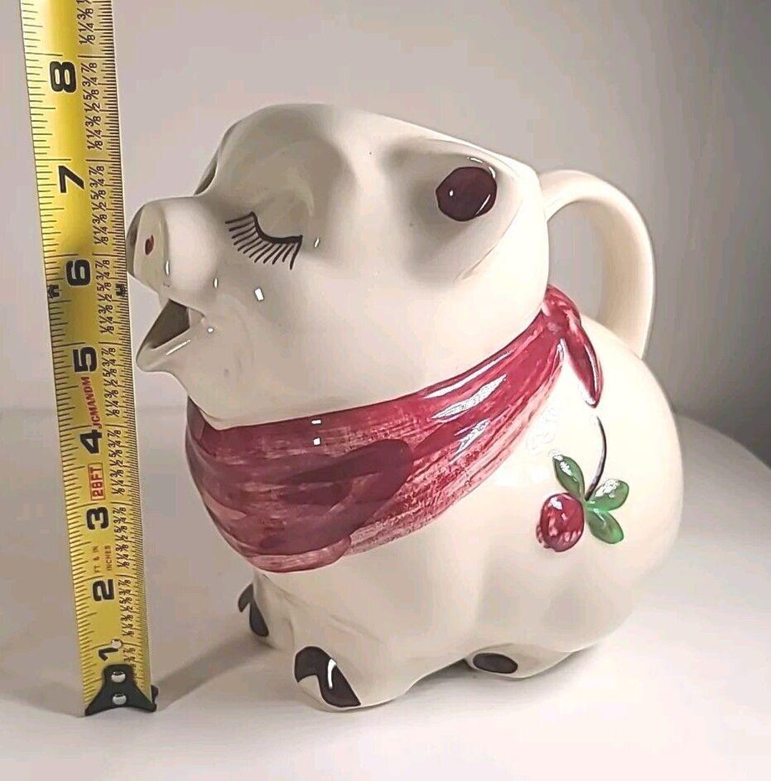 Vintage Large SHAWNEE SMILEY PIG Pitcher Red Scarf Ceramic Mcm Art ...
