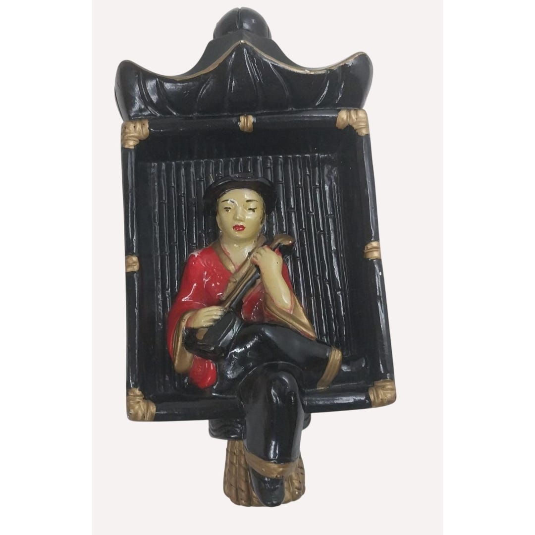 Chalkware Wall Plaque Guitar Player Asian-inspired Wall Hanging Mid ...