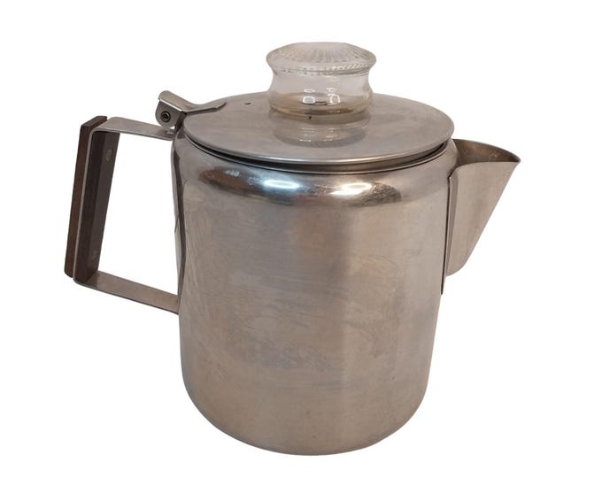 Vintage Aluminum Coffee Percolator 5 Cup With Wooden Handle & Glass ...