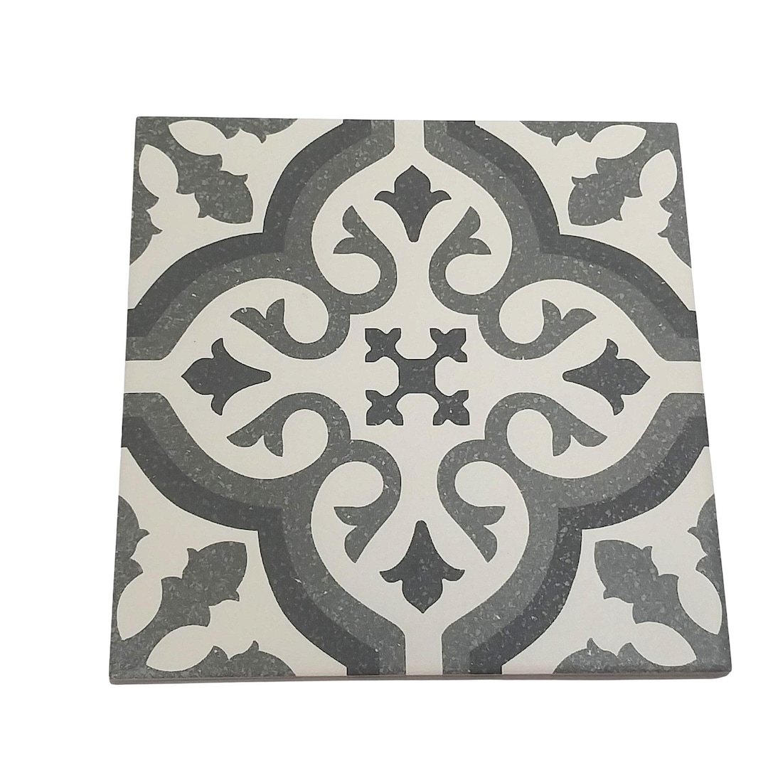 Decorative Ceramic Spanish Tile Black & White Moroccan Pattern 5.75 ...