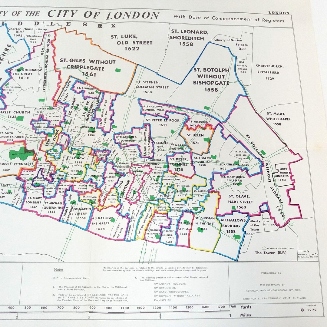 Ecclesiastical Color Map of the City and County of Old London 1979 ...