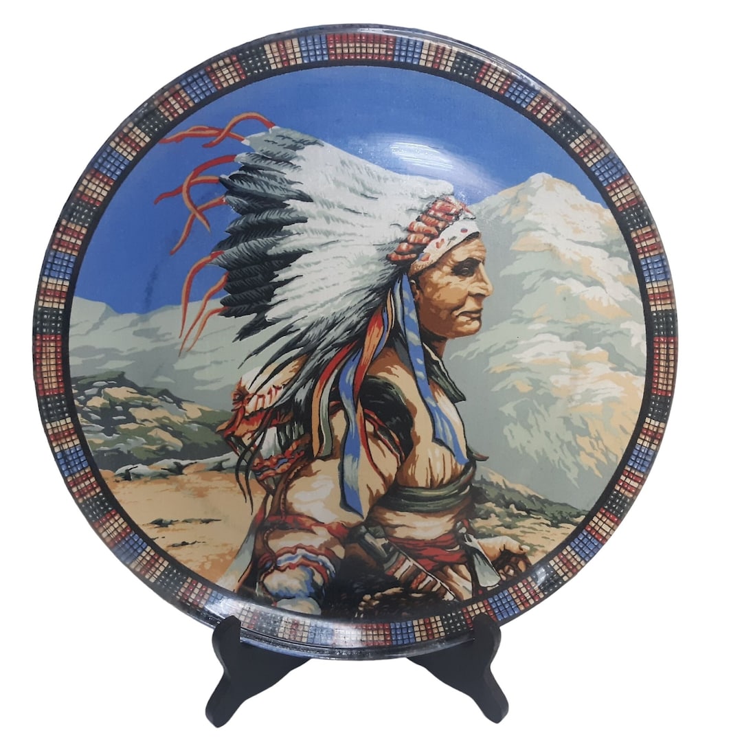Decorative Native American Plate on Stand Glass With Fabric Overlay ...