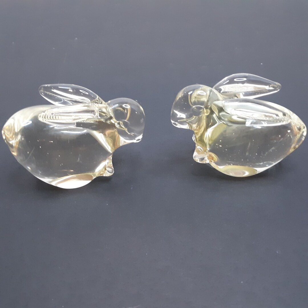 Bunny Rabbit Paperweights Figurine Set of 2 Glass 2" - Etsy