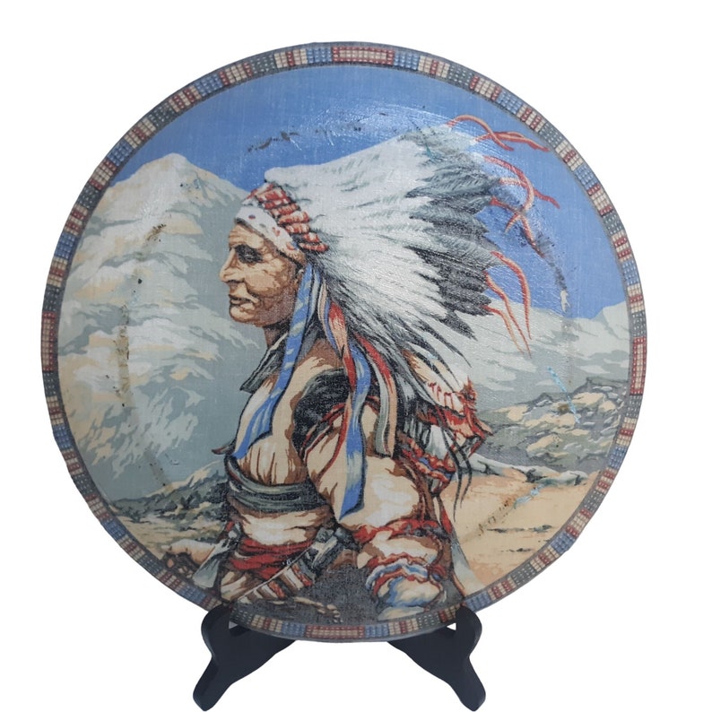 Decorative Native American Plate on Stand Glass With Fabric Overlay ...