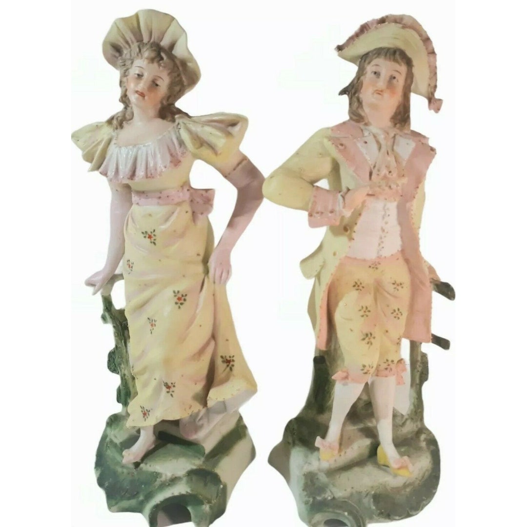 Antique Bisque Porcelain Figures Statues Man Woman Lord Lady 12 ...