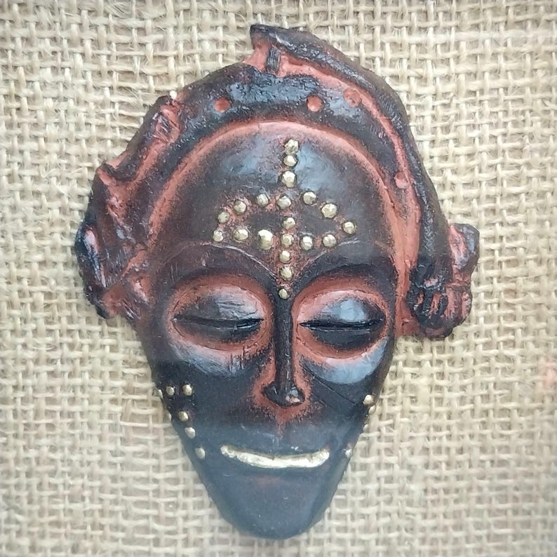African Mask Framed Wall Art Shadow Box With Burlap Background 9