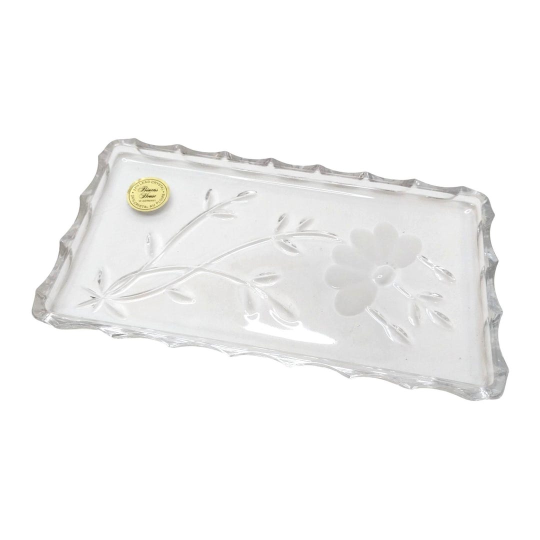 Princess House Lead Crystal Rectangular Tray #806 Floral Etched NOS ...