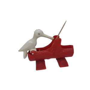 Vintage Woodpecker Toothpick Holder Red & White Plastic Mid-century ...