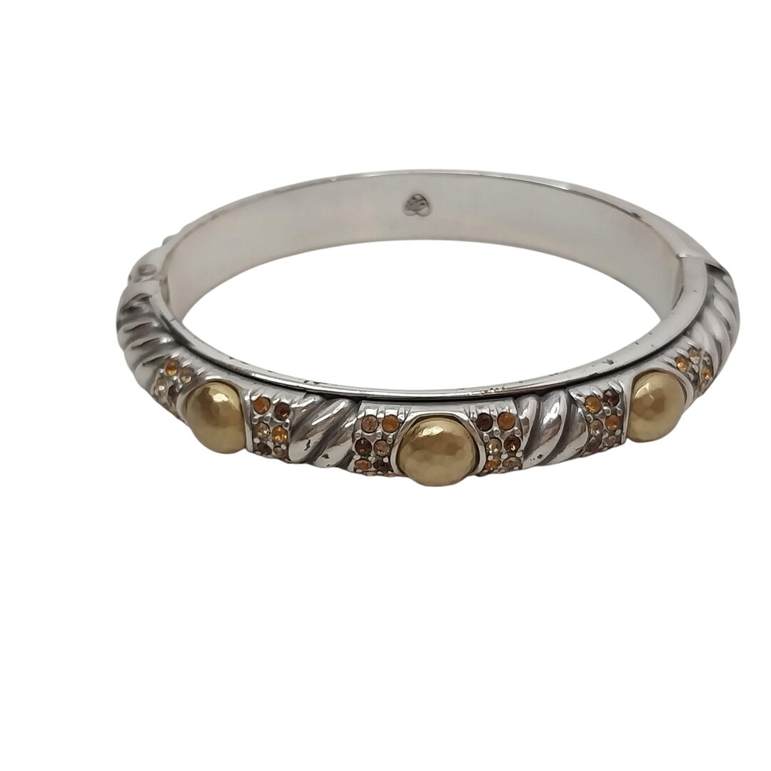 Brighton Silver & Gold Tone Bangle Bracelet Amber Crystal Accents ...