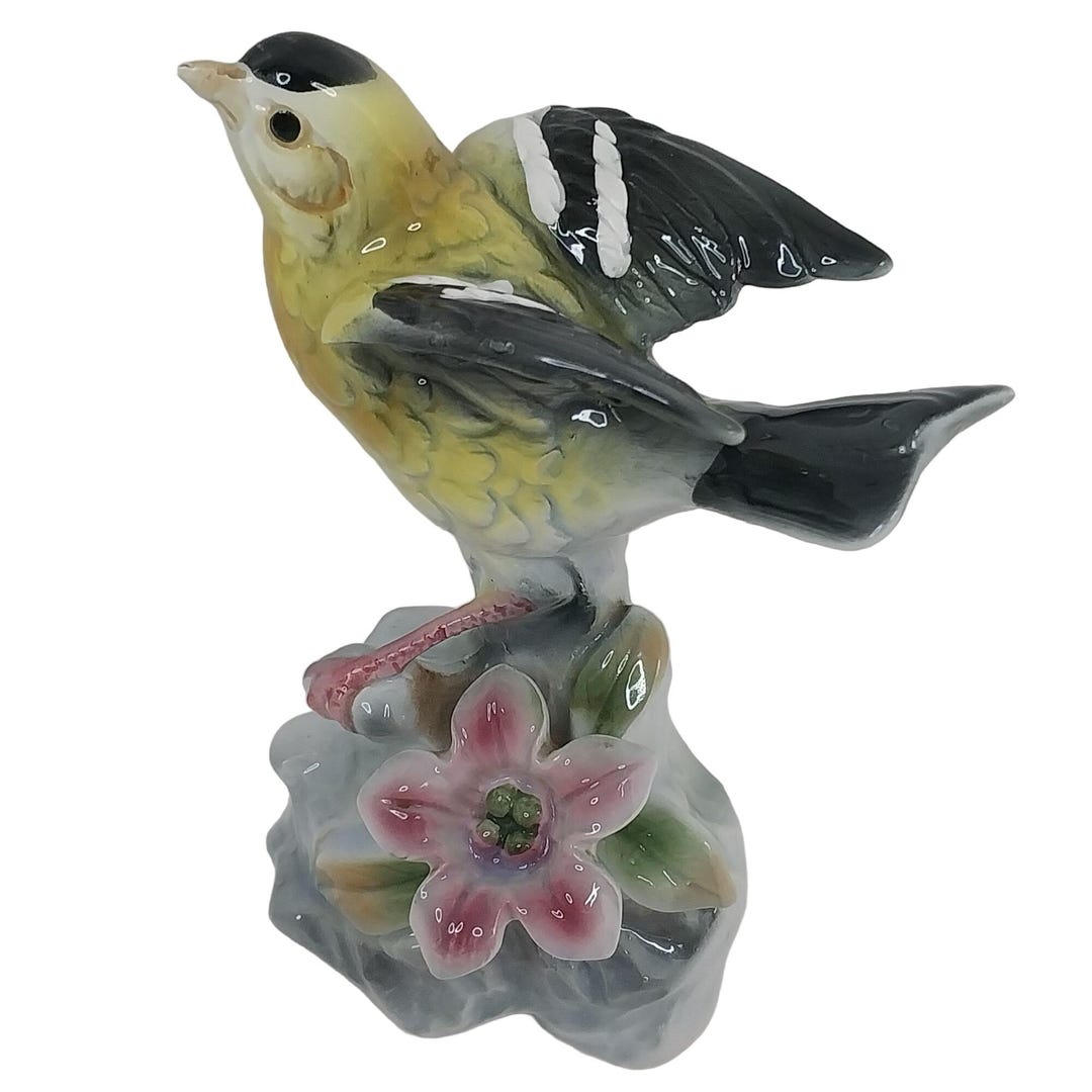 Vintage Goldfinch Yellow Bird Figurine 5.25" Glossy - Etsy