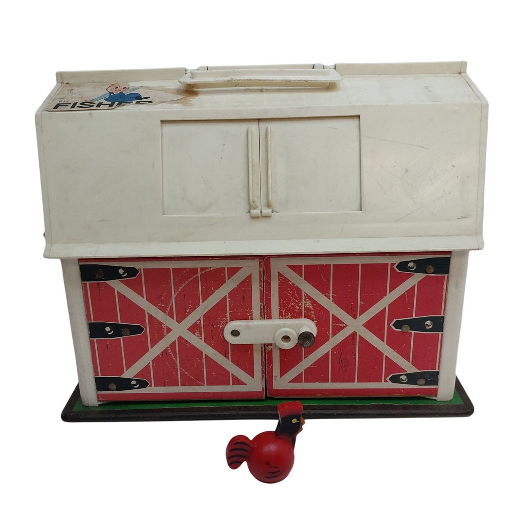 Vtg 1967 Barn Fisher Price Little People Play Family Farm Working ...