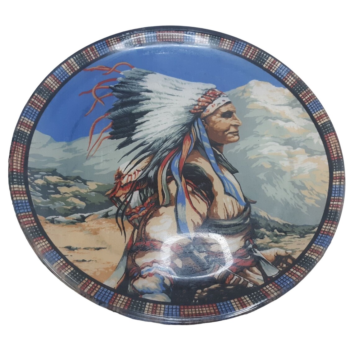 Decorative Native American Plate on Stand Glass With Fabric Overlay ...
