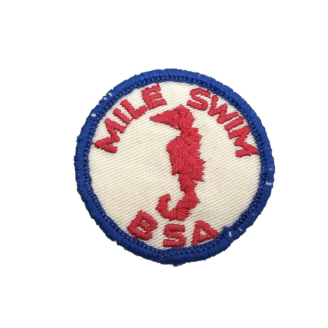 Vintage Boy Scouts BSA Patch Mile Swim Embroidered Round Badge Red ...