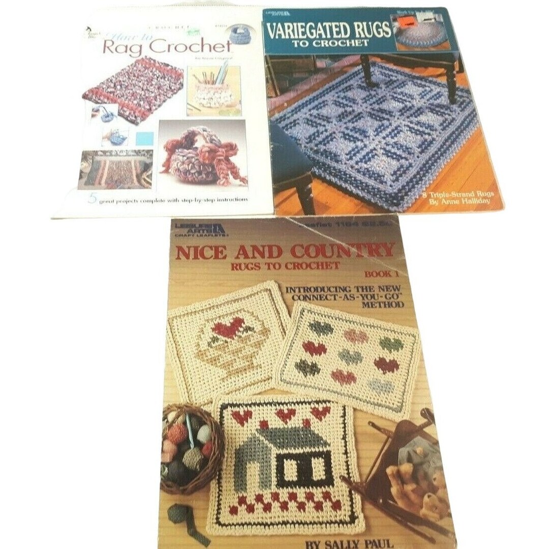 Crochet Patterns Lot of 3 Leaflets 15 Patterns Rag Crochet Rugs Leisure ...