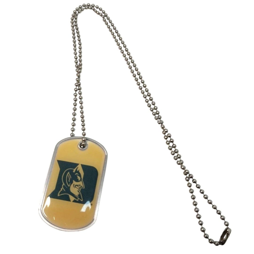 Vintage Duke Blue Devils Yellow Logo Dog Tag Necklace With Silver Ball ...