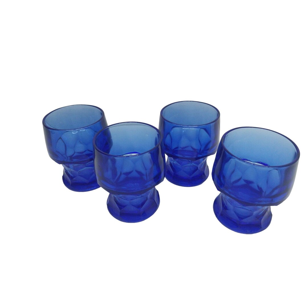 Viking Glass Juice Tumblers Georgian Cobalt Blue Honeycomb Stackable ...