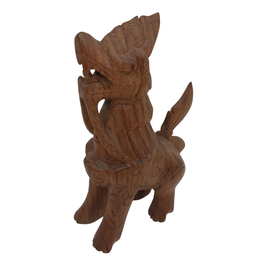 Vintage Small Hand-carved Temple Guard Foo Lion Dog Wooden Creature ...