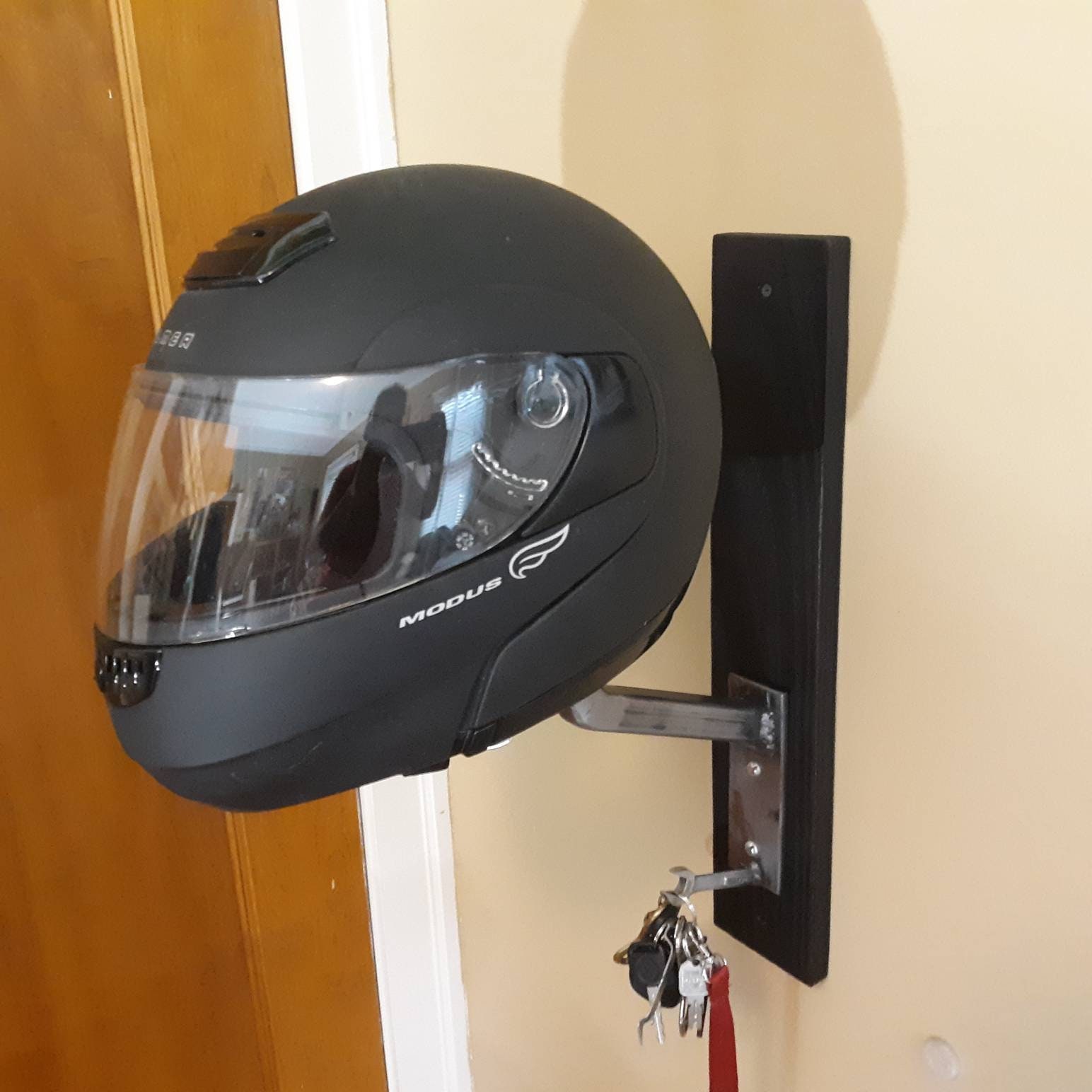 Industrial Wall Mounted Wood and Welded Steel Motorcycle Helmet Rack - Etsy