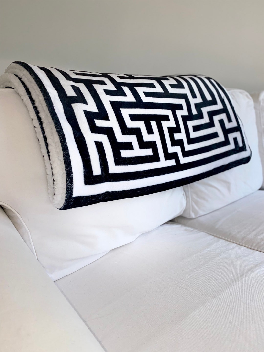Labyrinth Sherpa Blanket SKU 98764345 Black and White - Etsy