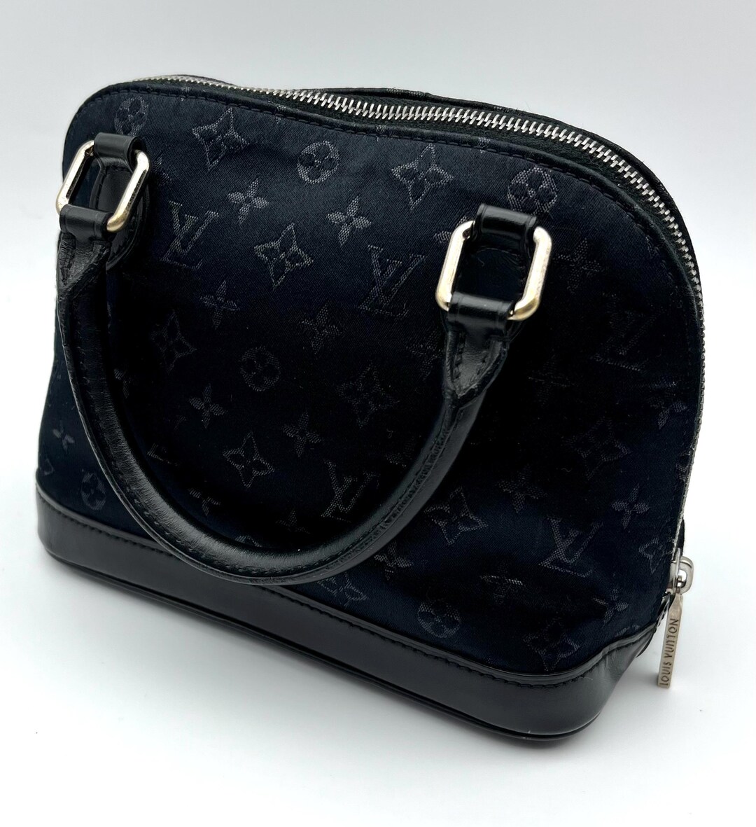 Louis Vuitton Micro Alma Satin Monogram and Black Leather Bag From 2001 ...