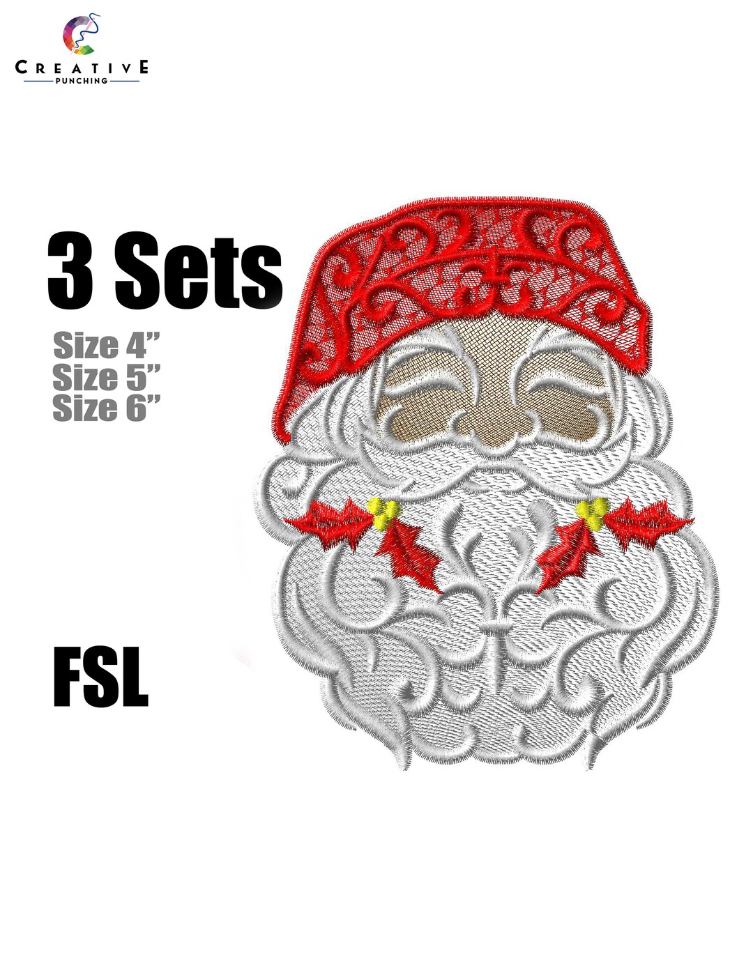 Santa Freestanding Lace Embroidery Designs: 3 Sizes (digital Download ...