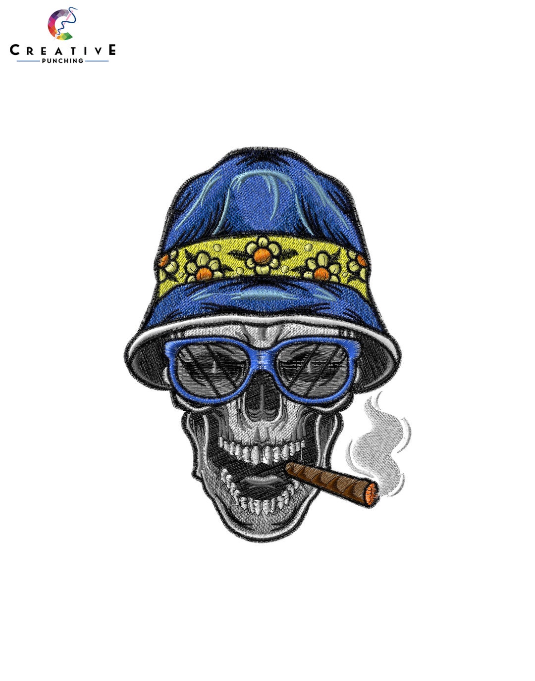 Cool Skull With Smoking Embroidery Designs Smoking Skull T-shirt ...