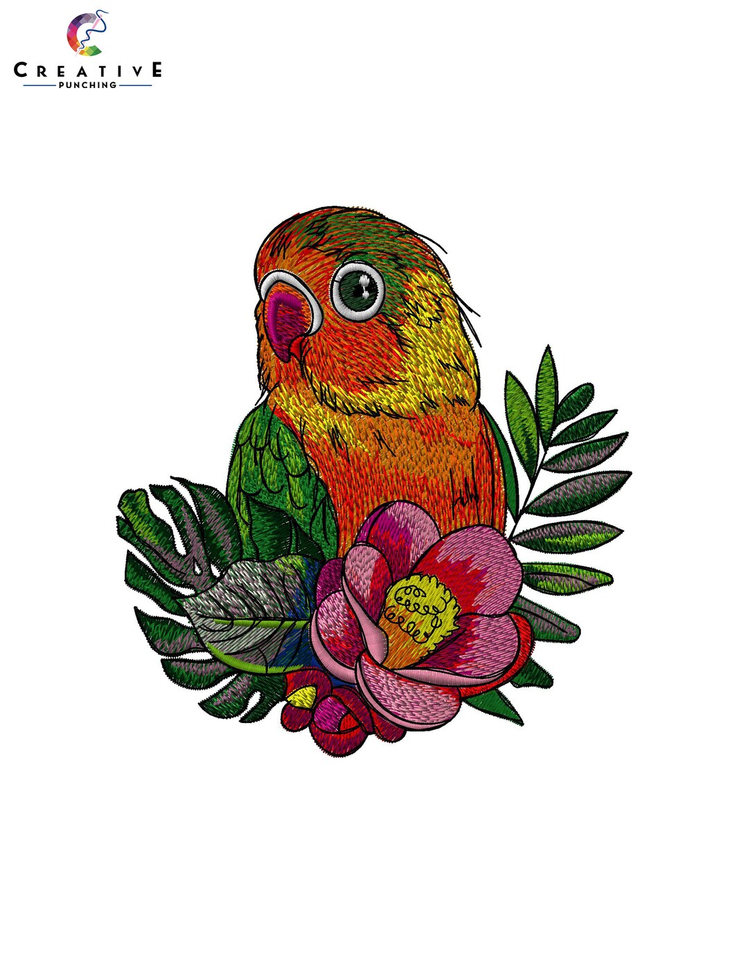 Fischer Lovebird Embroidery Design: Floral Bird Applique (digital ...