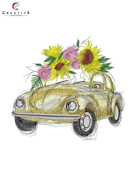 Flower Car Embroidery Designs Beautiful Watercolor Car - Etsy