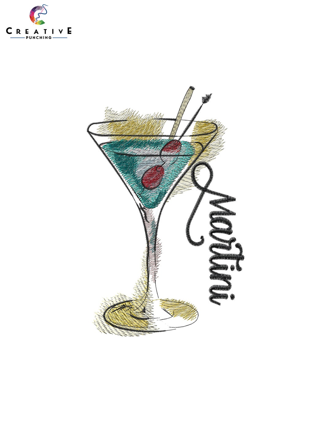 Martini Embroidery Design: Cocktail Machine Embroidery (digital File ...