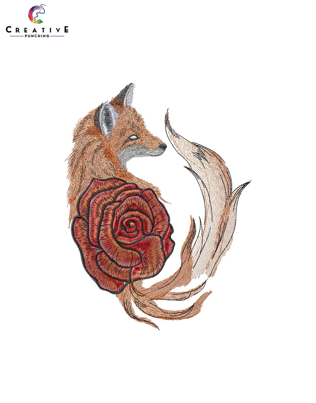 Fox and Rose Embroidery Design: Floral Machine Embroidery (digital ...