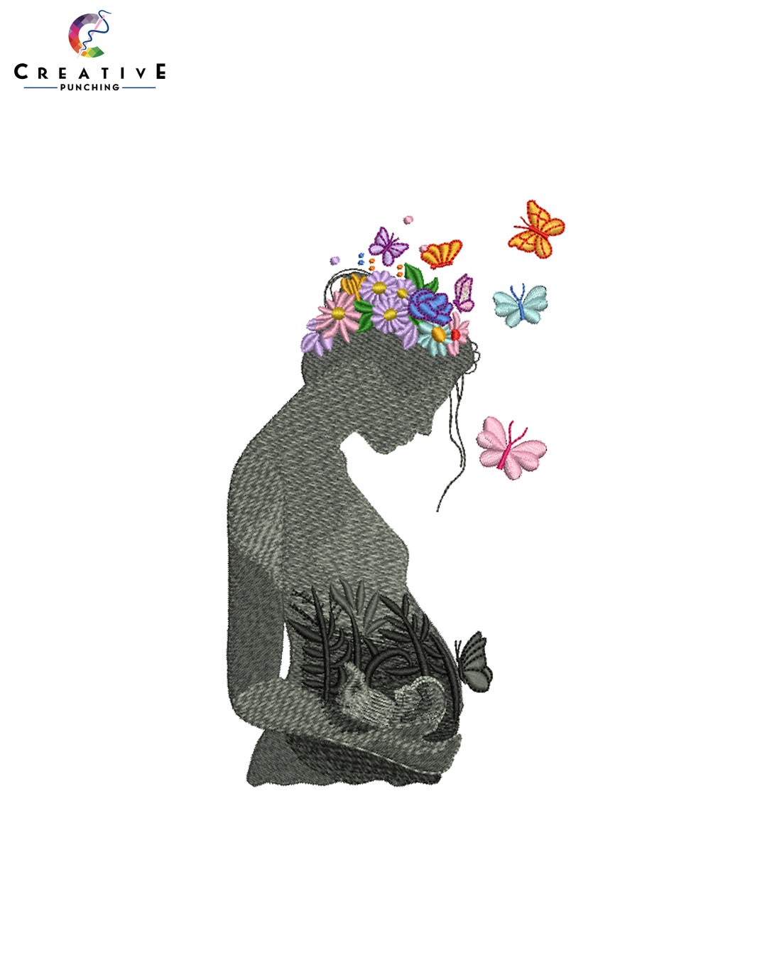 Baby Smith Embroidery Design: Woman With Flowers and Butterflies ...