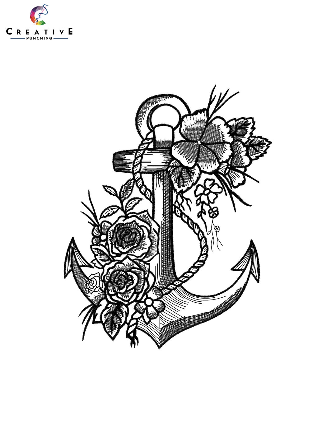 Flower Anchor Embroidery Design Floral Embroidery Applique Sketching ...