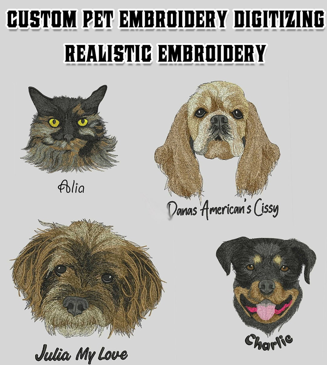 Custom Pet Embroidery Design: Dog & Cat Logo Digitizing (digital File ...