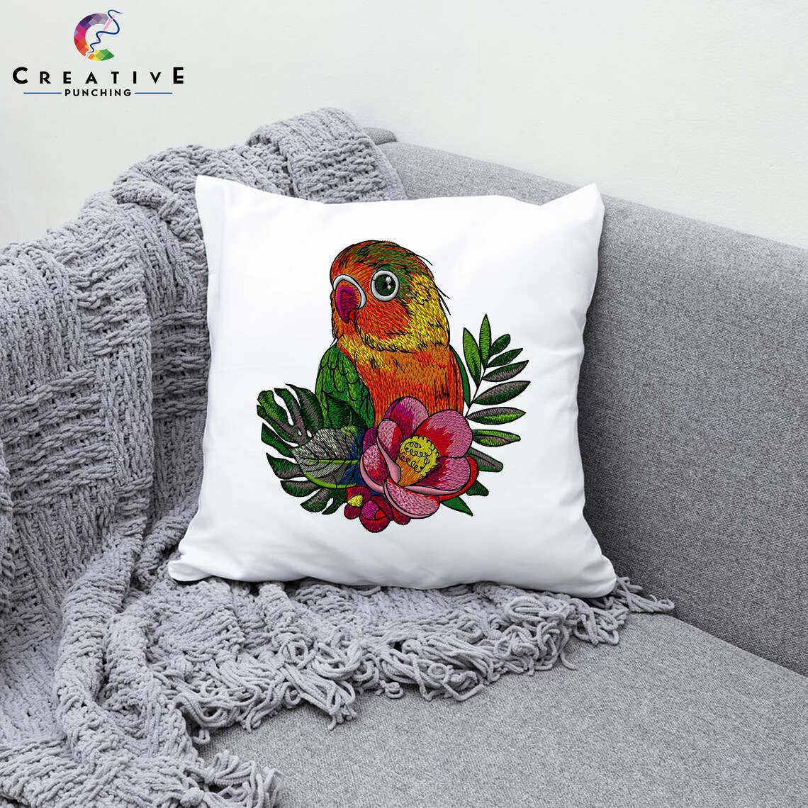 Fischer Lovebird Embroidery Design: Floral Bird Applique (digital ...