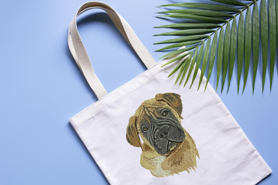 Bull Mastiff Dog Embroidery Design: Floral Machine Embroidery (digital ...