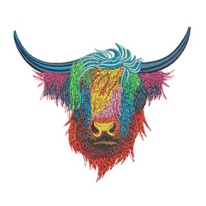Colorful Highland Cow Machine Embroidery Design (digital File) - Etsy
