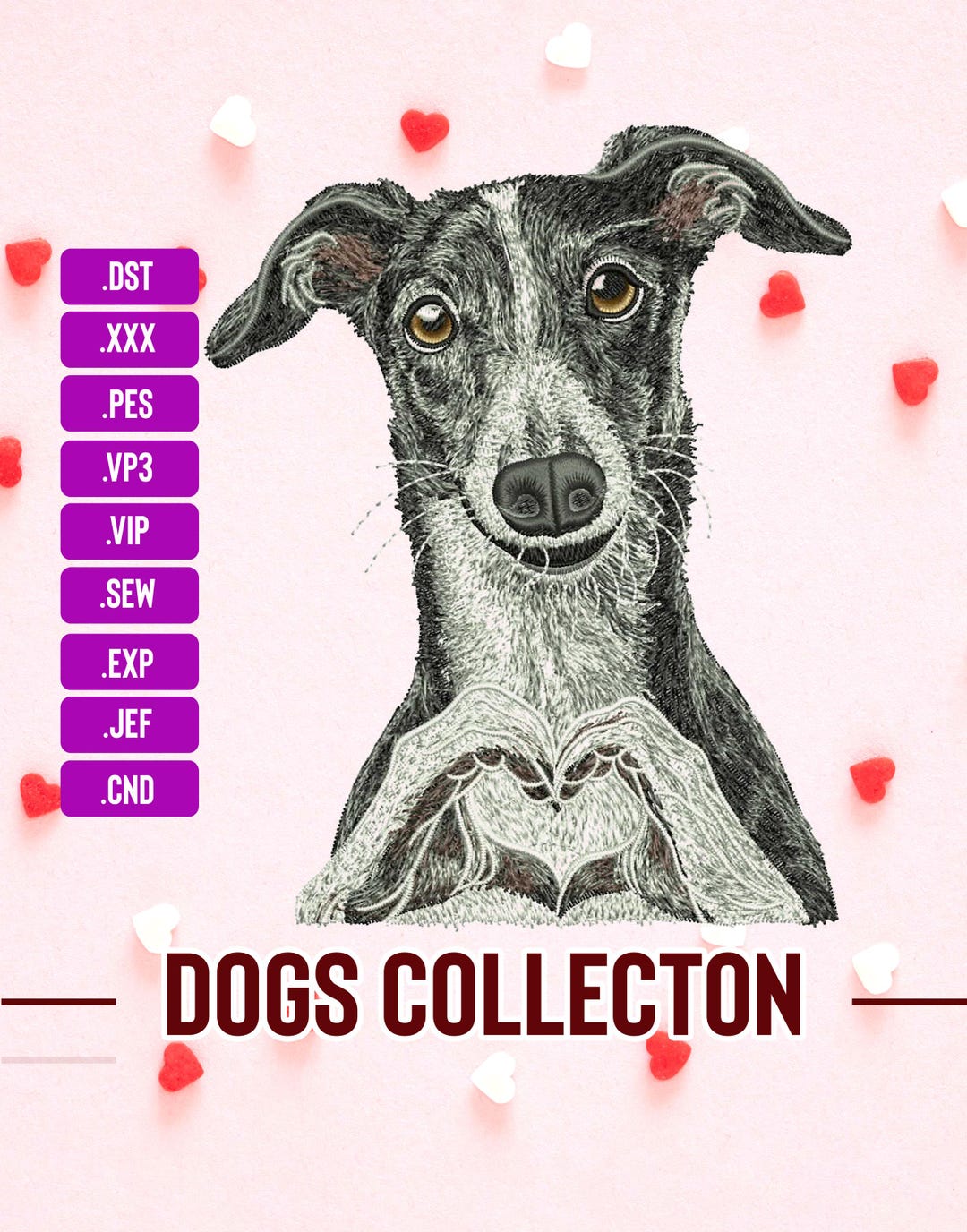 Whippet Greyhound Embroidery Design: Realistic Pet Dog (digital ...