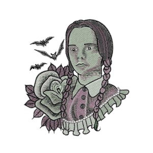 Addams Family Embroidery Design: Wednesday With Rose (digital File) - Etsy