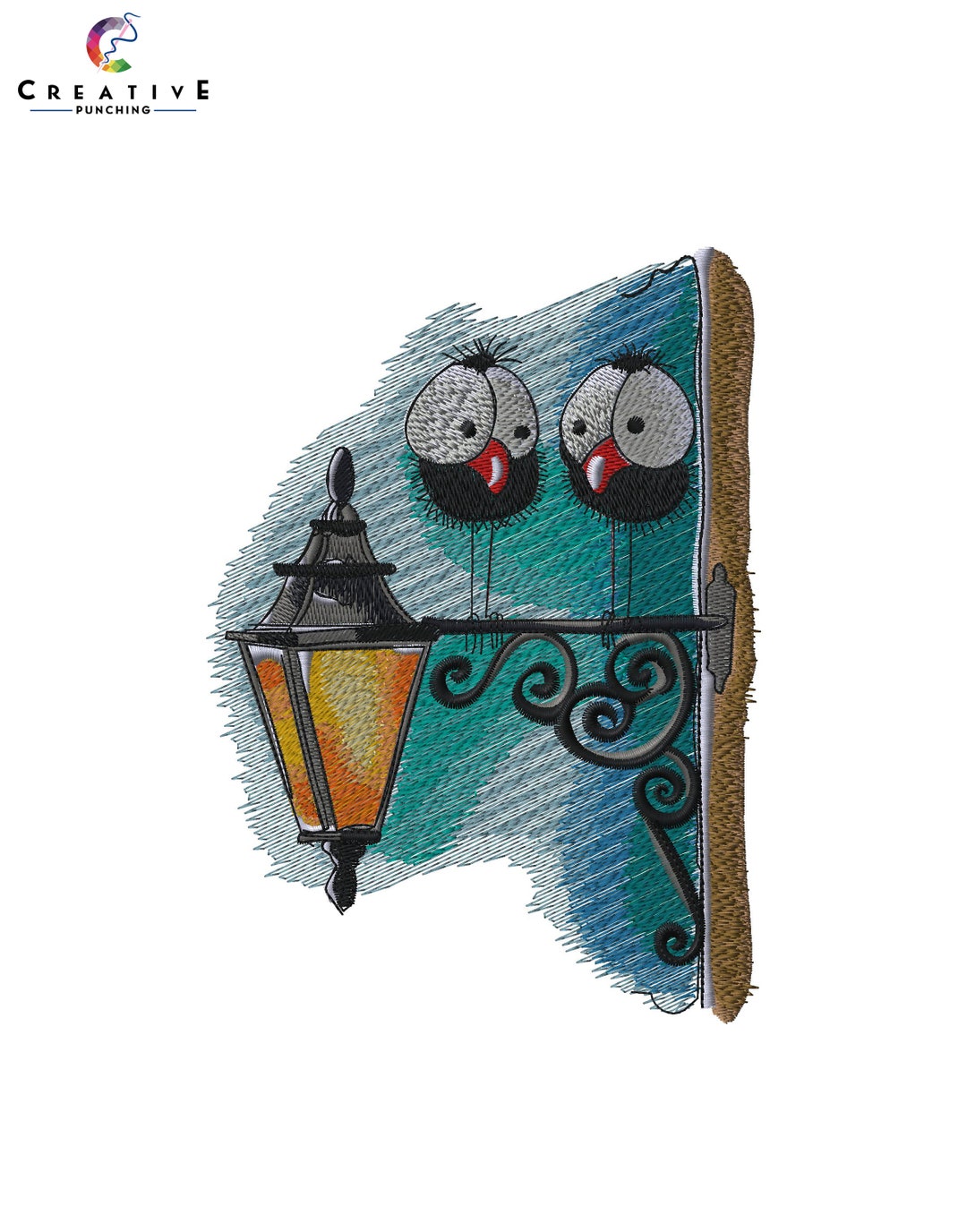 Street Lamp Machine Embroidery Design: Metal Lamp, Whimsical Birds ...