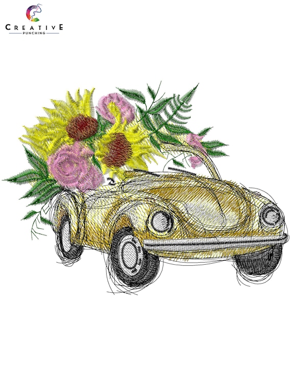 Flower Car Embroidery Designs Beautiful Watercolor Car - Etsy