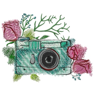 Vintage Camera Embroidery Design: Floral Machine Embroidery (digital ...