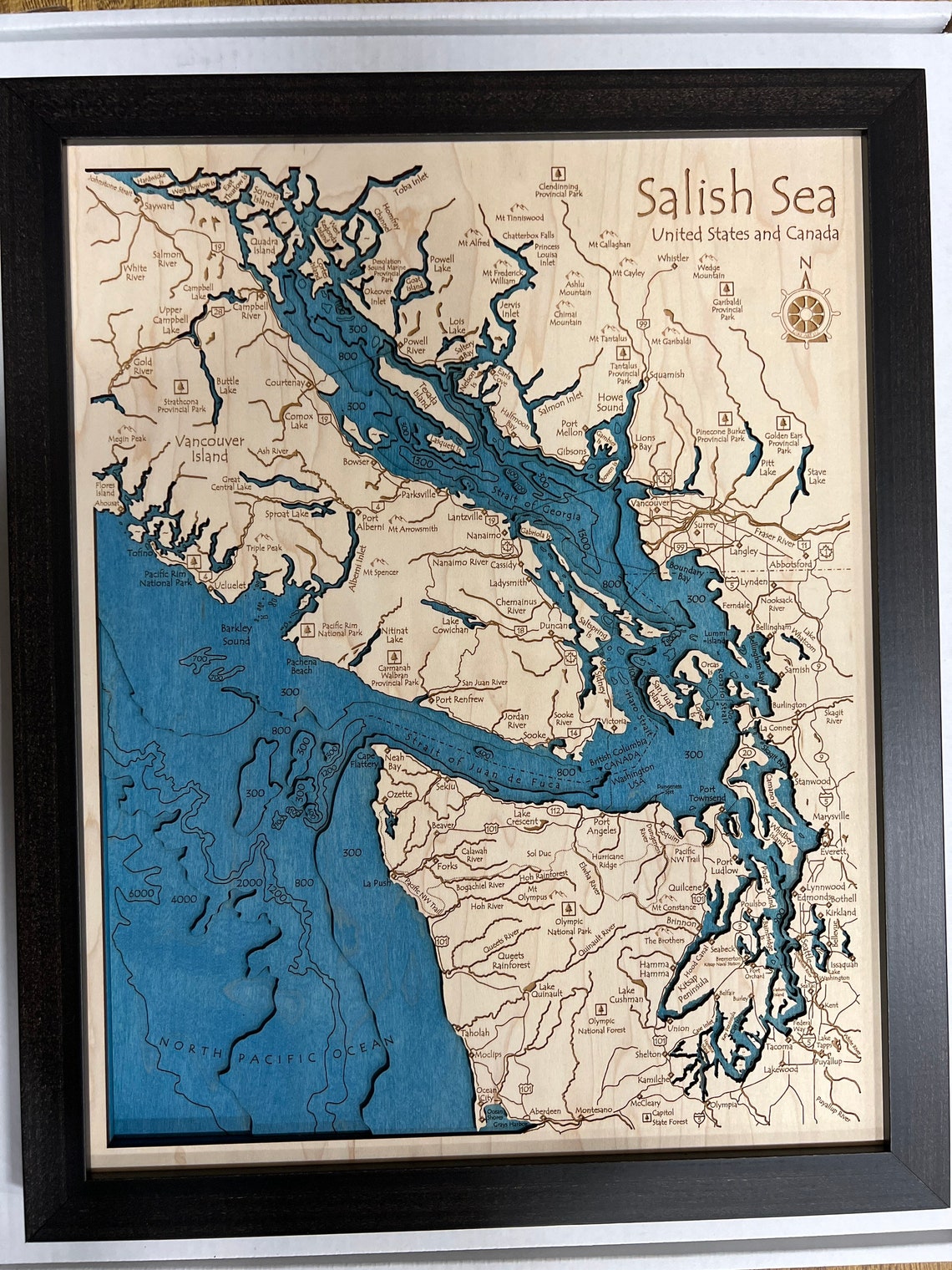 Salish Sea Laser Carved 3d Wood Map - Etsy