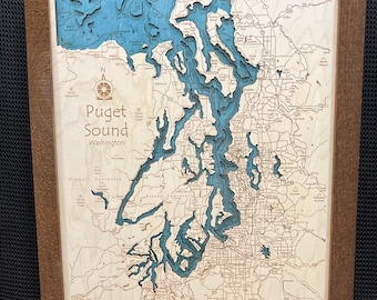Puget Sound Laser Carved 3d Wood Map - Etsy