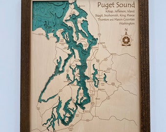 Puget Sound Laser Carved 3d Wood Map - Etsy