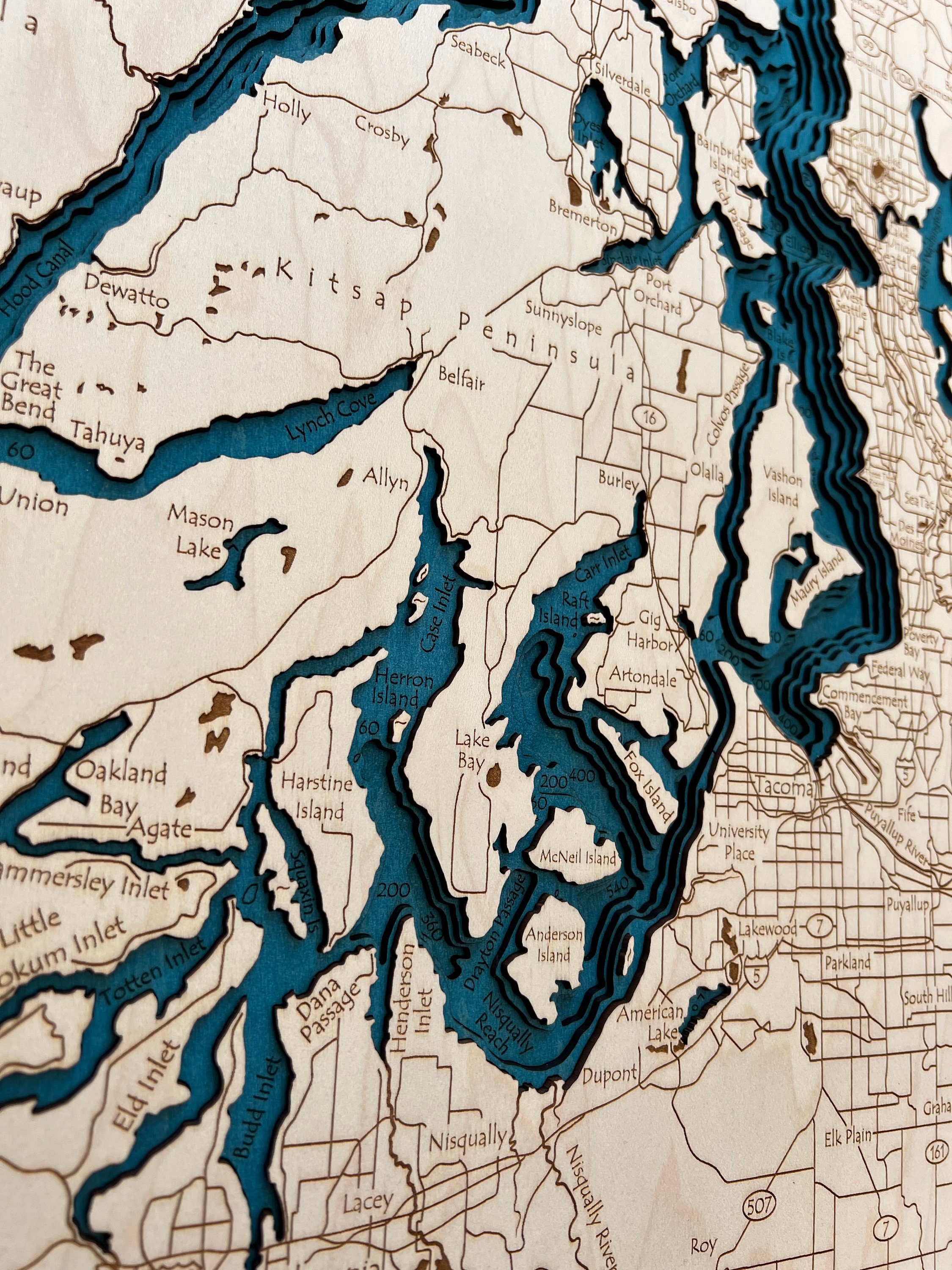 Puget Sound 24x30 3d Wood Map With Black Frame - Etsy