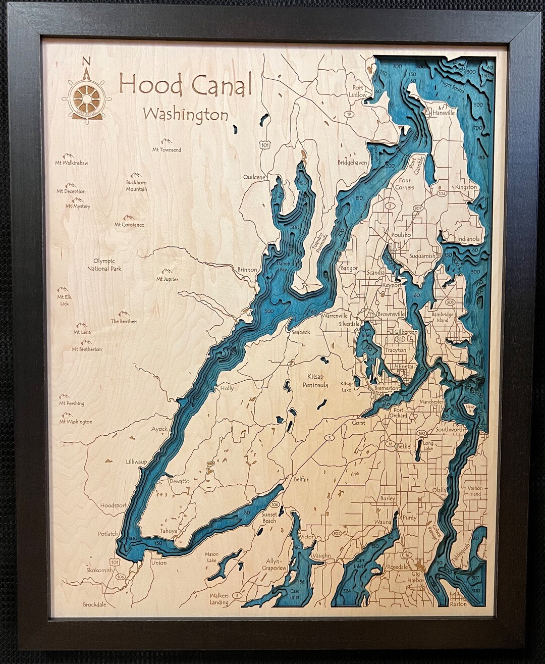 Hood Canal 16x20 Laser Carved 3d Wood Map - Etsy