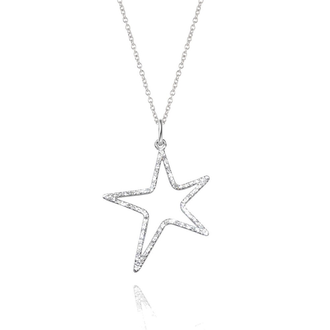 Large Silver Star Pendant, Handmade and Set With Cubic Zirconia, With ...