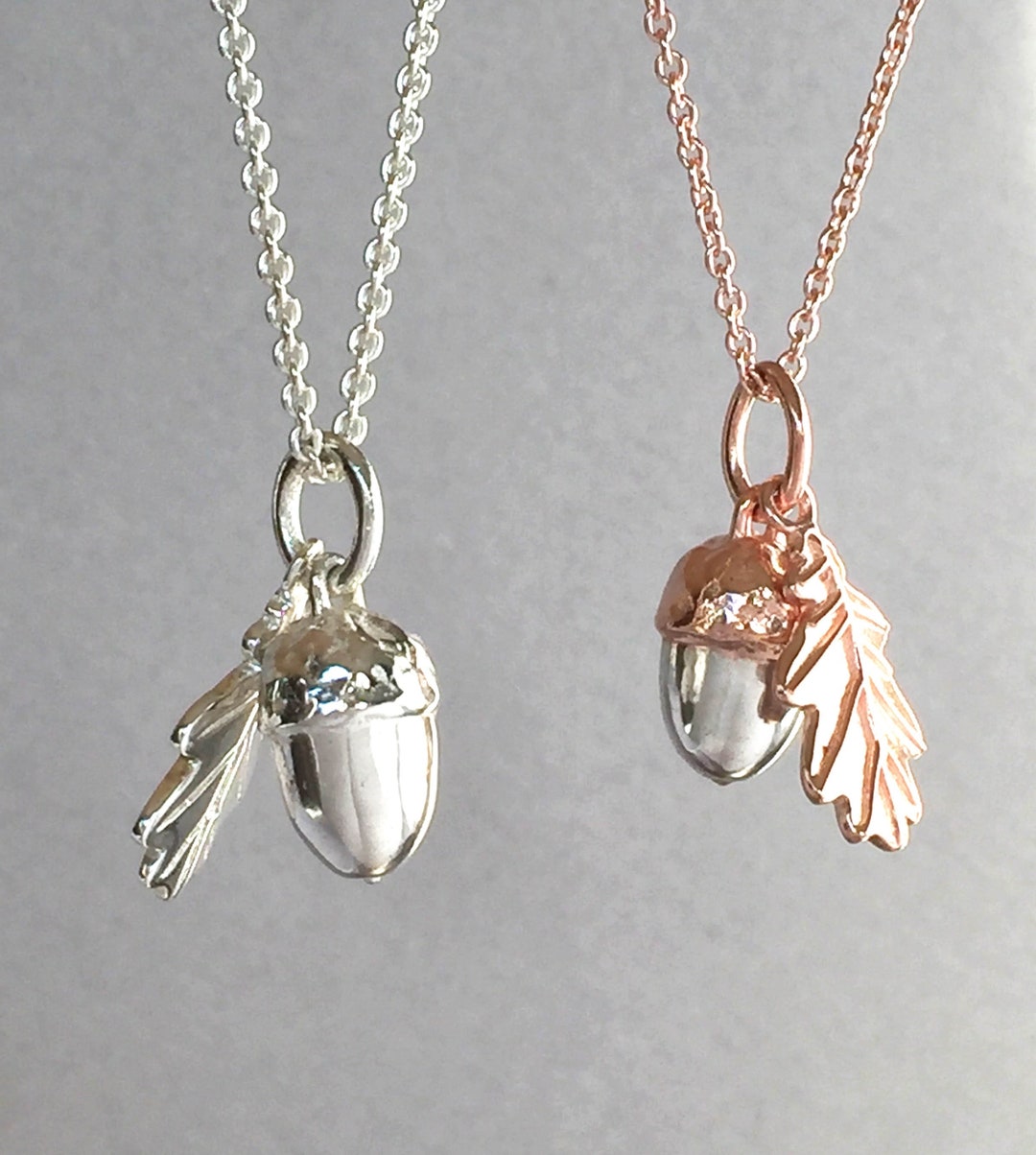 Acorn and Oak Leaf Sterling Silver Pendant & Chain | Rose Gold or ...