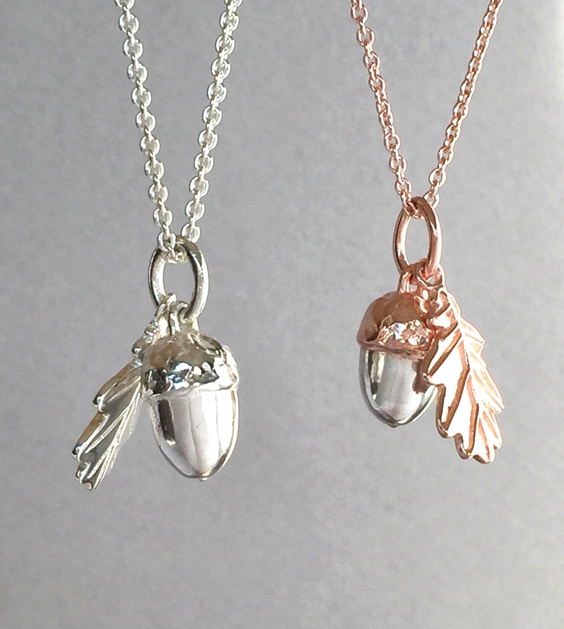 Acorn and Oak Leaf Sterling Silver Pendant & Chain | Rose Gold or ...